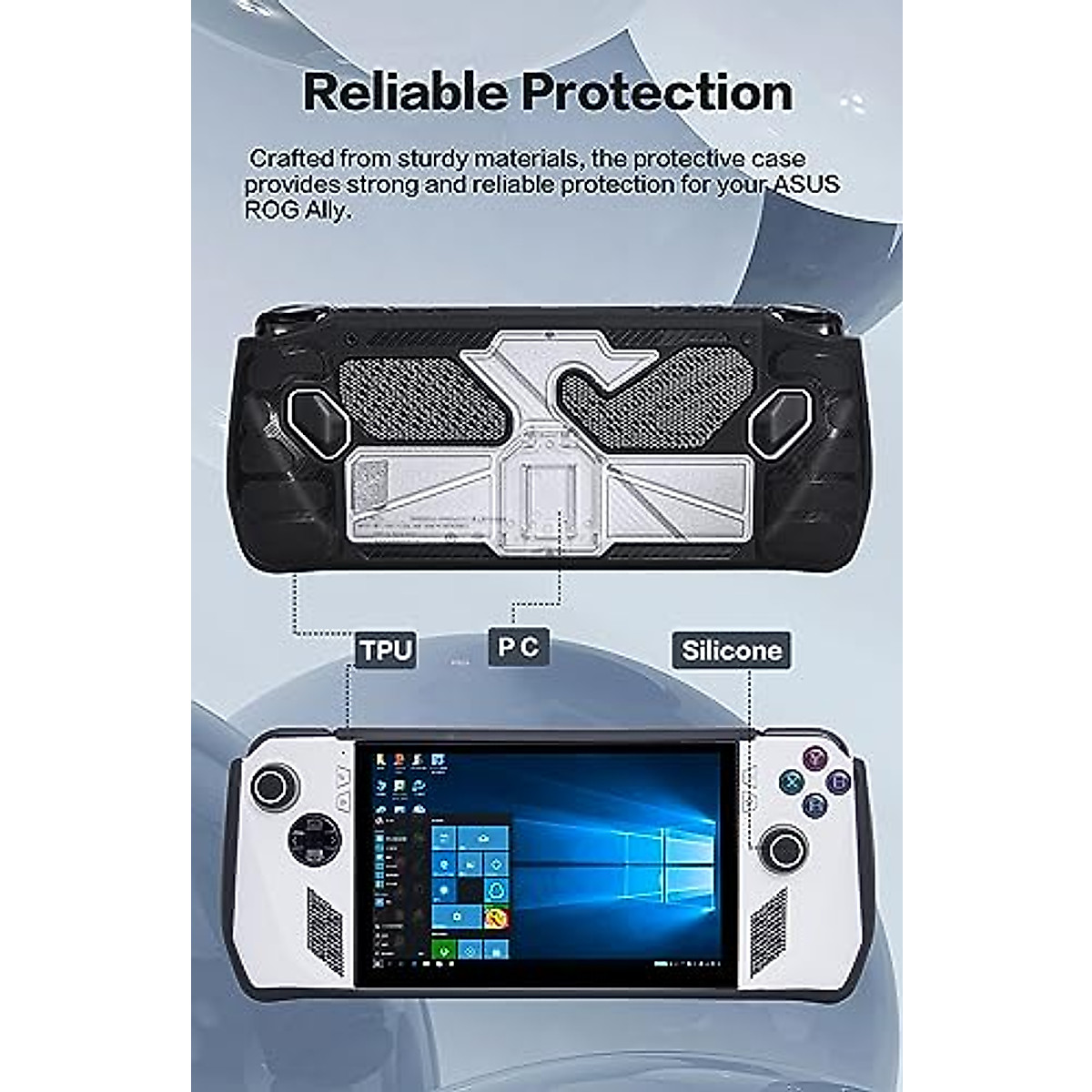 Protective Case for ASUS ROG Ally, TPU Case for ASUS ROG Ally with Kickstand, Included 2 ASUS ROG Ally Tempered Glass Screen Protector, Dustproof Nets, Joystick Protectors and 3.1 Adapter - Black