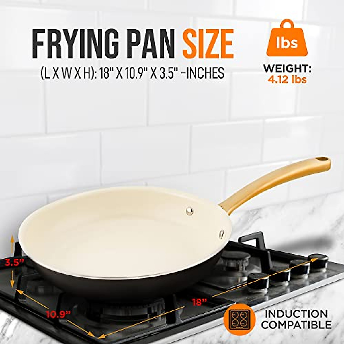 NutriChef 10" Medium Fry Pan - Medium Skillet Nonstick Frying Pan with Golden Titanium Coated Silicone Handle, Ceramic Coating, Stain-Resistant And Easy To Clean, Professional Home Cookware