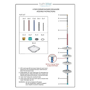 Bath Bliss 4 Tier Shelf Tension Adjustable Corner Storage Organizer Bathroom in Matte White Shower Caddy