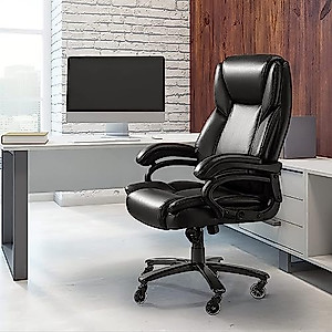 OFIKA Big and Tall Office Chair,400LBS Capacity Heavy Duty Office Chair for Heavy People, High Back PU Leather Executive Desk Chair with Wide Seat (Black)