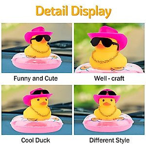 wonuu Car Rubber Duck, Yellow Duck Decoration Dashboard with Sun Hat Swim Ring Necklace Sunglasses for Car Dashboard Decorations