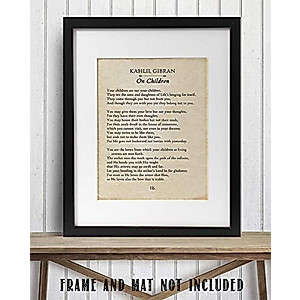 Kahlil Gibran - On Children - 11x14 Unframed Typography Book Page Print - Great Gift for Philosophical, Spiritual, and Inspirational Poetry Buffs Under $15