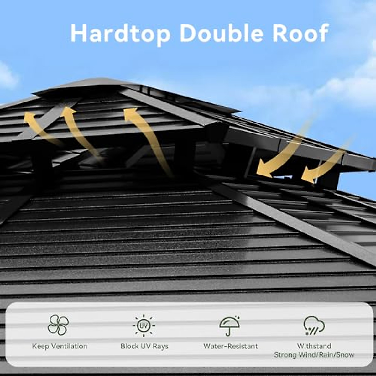 Aoxun 12' X 20' Hardtop Gazebo, Galvanized Steel Double Top, Aluminum Metal Gazebo with Curtains and Netting, Permanent Gazebo Pavilion for Wedding, Party, Outdoor Dining