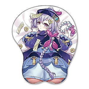 LNIUB Genshin Impact Anime 3D Mousepad, Qi-Qi Silicone Gel Mice Pad Ergonomics Computer Wrist Rest Support (Blue)