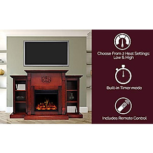 Cambridge Savona 72'' Electric Fireplace with Enhanced Charred Log Insert | Multi-Color Flame | for Rooms up to 210 Sq.Ft | Remote | Cherry Mantel | Dual Heat Settings | Timer