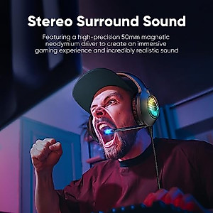 OLANRUN Gaming Headset with Microphone for PC - Stereo Gaming Headphones with Mic for Xbox One, Xbox Series X|S, PS5, PS4 - Wired PC Gaming Headset with 9 Color RGB for Computer, Laptop (Black)