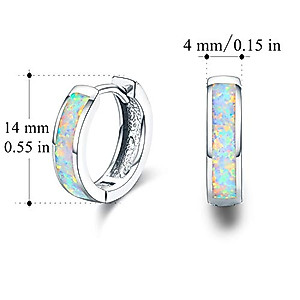 Hoop Earrings for Women 925 Sterling Silver White Opal Small Hinged Huggie Earrings Simulated Opal Earrings Hypoallergenic Earrings for Sensitive Ears Christmas Mothers Day Gift for Women