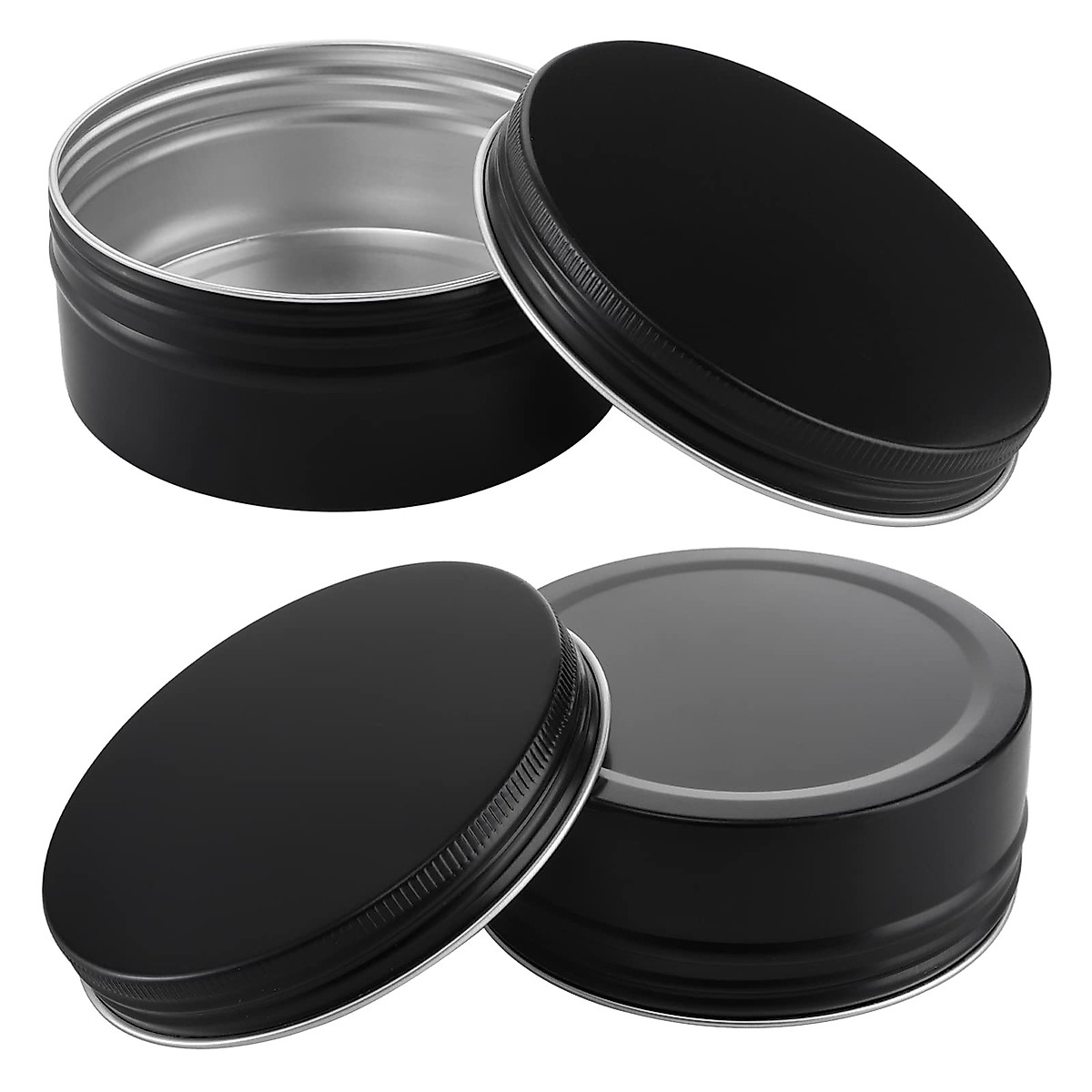 Foraineam 24 Pack 8 oz / 240ml Round Aluminum Tin Cans with Screw Top Lids - Large Metal Empty Tea Storage Case Jars - Spice Salve Hair Wax Cosmetic Cream Containers, Black