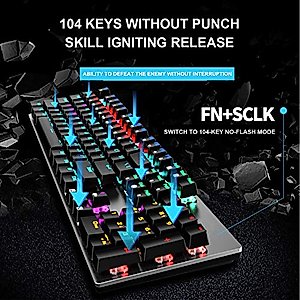 NBSXR -Manipulator keyboard with full keys without punching, metal panel, high-low key layout, 104-key dustproof USB interface, rainbow gaming keyboard,Green