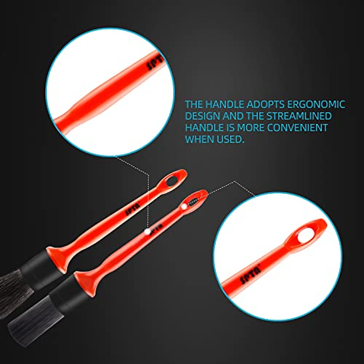 SPTA Car Detailing Brush Kit - 6 Pack, Auto Boar Hair Detail Brush Set Automotive Interior Exterior No Scratch Microfiber Detailing Brushes for Cleaning Air Vents, Engine Bays, Dashboard & Wheels