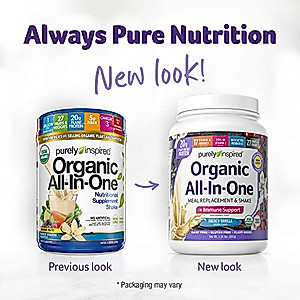 Meal Replacement Shake, Organic | Purely Inspired All-in-One Plant Based Protein Powder for Women & Men Shake Vanilla, 1.3 Pounds
