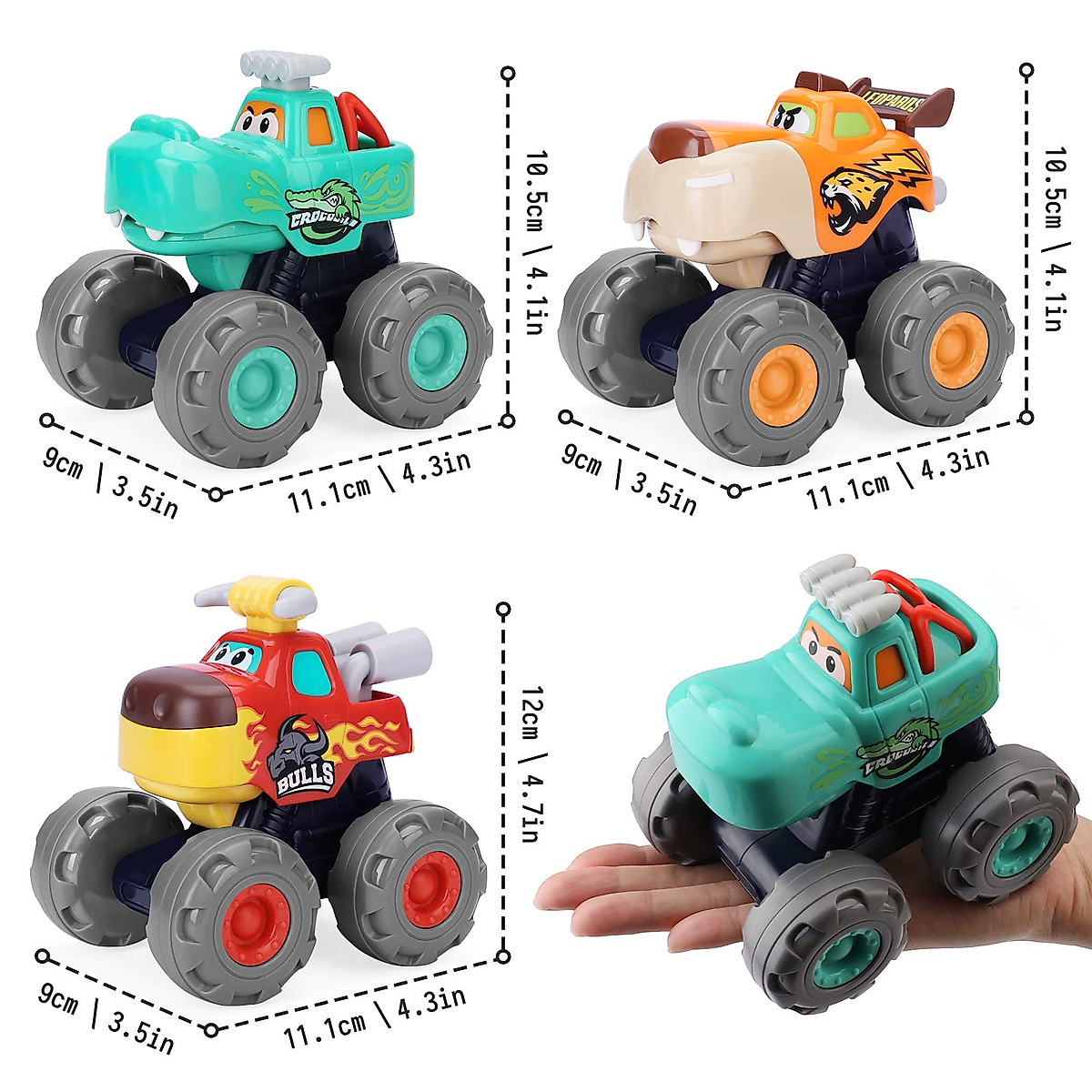 nicknack Baby Monster Trucks Toy for 1 2 3 Year Olds - Pull Back Cars Push and Go Friction Powered Toy Cars for Boys Trucks for Toddler Car Toy Vehicles