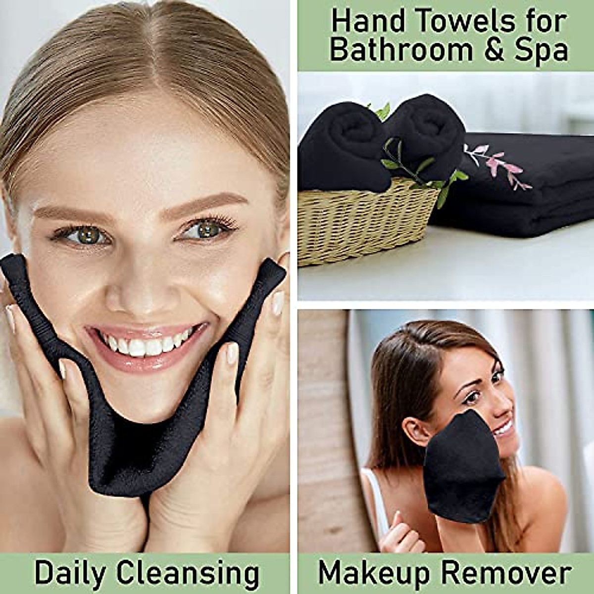 T&F Face Cloths 6 pack - Soft Washcloths for Face Made from Bamboo Gentle on Sensitive Skin, Organic Bamboo Set of 6 Face Towel, Women Makeup Remover Reusable Absorbent Washcloths 10 x 10 Inch (Black)