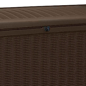 Keter Borneo 110 Gallon All Weather Weatherproof Rattan Wicker Resin Outdoor Backyard Patio Porch Deck Organization Storage Box Bench, Brown (2 Pack)
