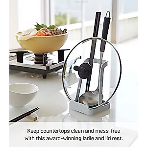 YAMAZAKI Home Ladle Holder - Lid Stand For Utensils In Kitchen, Steel, Water Resistant, No Assembly Req.,White