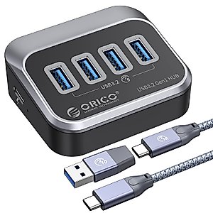 ORICO USB 3.0 Hub [5Gbps], 4 Port USB Hub with 1.64Ft USB-C Cable and USB-A Adapter, USB 3.2 Gen1 Splitter for iMac, All MacBooks, Mac Mini