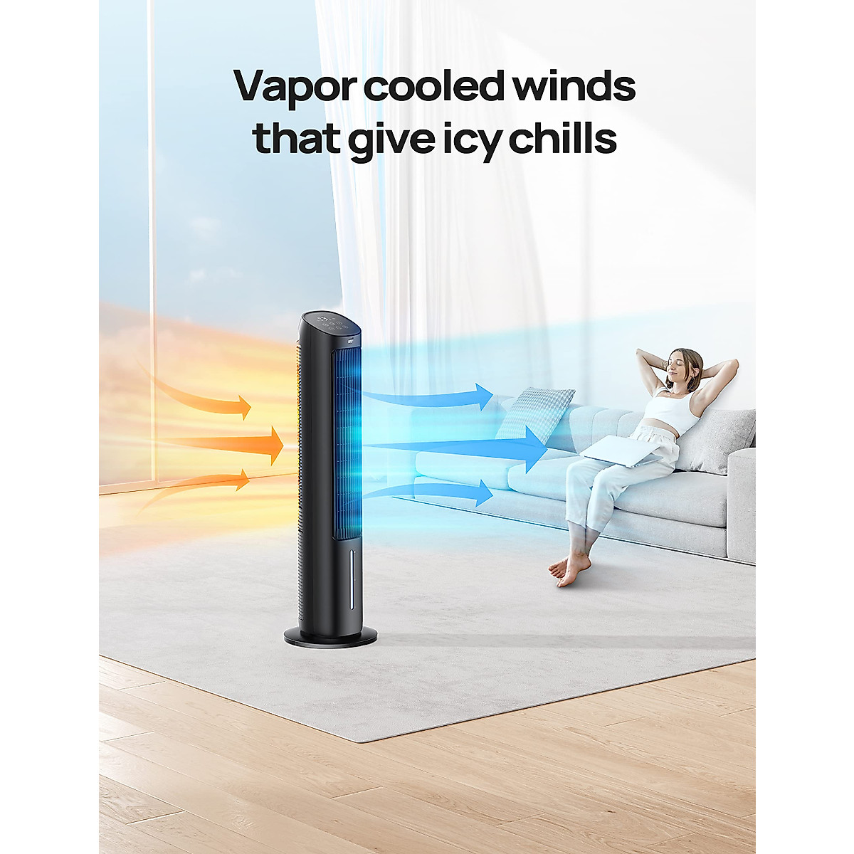 Dreo Tower Fans That Blow Cold Air, 40" Evaporative Air Cooler, Cooling Fan for Bedroom with 80° Oscillating, Remote Control, 3 Modes 4-Speed Quiet Floor Fan, Black
