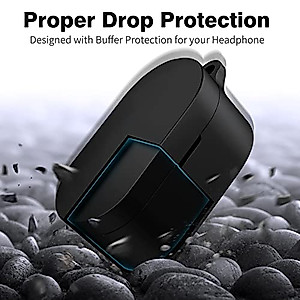 Jiunai for OnePlus Nord Buds Case, Soft Silicone Full Protective Case Shock Absorbing Cover Skin with Keychain for Women Men Compatible with OnePlus Nord Buds Black Slate 2022 LED Visible Black