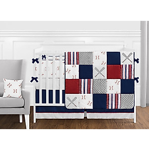 Sweet Jojo Designs Red and White Sports Boy Baby Nursery or Kids Room Small Fabric Toy Bin Storage Box Chest for Baseball Patch Collection