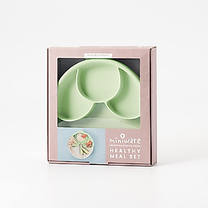 Miniware Healthy Meal Set with Sandwich Plate, Divider, and Detachable Suction Foot for Baby Toddler Kids - Promotes Self Feeding | Dishwasher Safe (Key Lime, Key Lime)