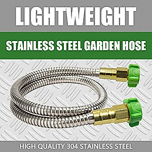 YANWOO 304 Stainless Steel 6ft Short Garden Hose with Female to Female Metal Connector, Flexible & Lightweight Water Hose, Drinking Water Safe (6ft)