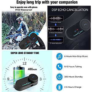 FreedConn TCOM-VB Motorcycle Helmet Bluetooth Intercom Headset Communication Systems Kit, for 2 or 3 Riders, FM Radio/Mobile phone/MP3/GPS Connective/Range 800m / Handsfree (1 Set)