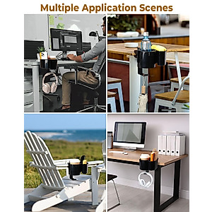 yamagahome Desk Cup Holder, 2 in 1 Large Table Cup Holder with Headphone Hanger, Anti-Spill Cup Holder for Water Bottles 18-40 oz, for Wheelchairs, Workstations, Gaming Desk Accessories black