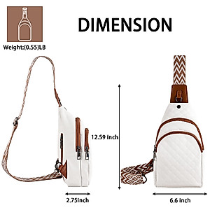 EMBRUNIOICE Sling Bag for Women Crossbody Purse, Vegan leather Crossbody Fanny Pack with Guitar Strap, Quilted Trendy Chest Bag for Women Travel(Cream with Brown)