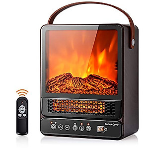 Tangkula 14.5" Mini Portable Electric Fireplace, 750W/1500W Tabletop Stove Heater with 3D Flame & Remote Control, Electric Fireplace Heater with Overheat Protection,12H Timer (Walnut)