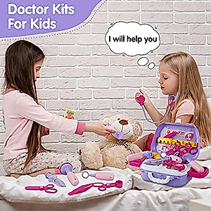 GINMIC Kids Doctor Play Kit, 22 Pieces Pretend Play Doctor Set with Role Play Doctor Costume and Carry Case for Toddlers and Kids, Medical Dr Kit Toys for Girl Age 3 4 5 6 7 Year Old