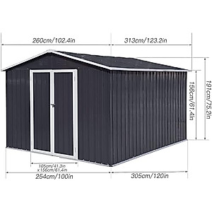 Goohome 8x10 FT Sheds & Outdoor Storage,Sturdy Metal Galvanized Steel Garden Storage Shed W/Lockable Sliding Doors,Built-in-Handles,Shutter Air Vents,Waterproof Spacious Utility Tool Storage Bike Shed