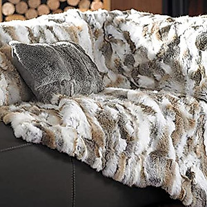 Natural Real Luxury Rabbit Fur Rug Throw Blanket Rug Premium Quality Thick and Lush Tan(55in x 63 in)