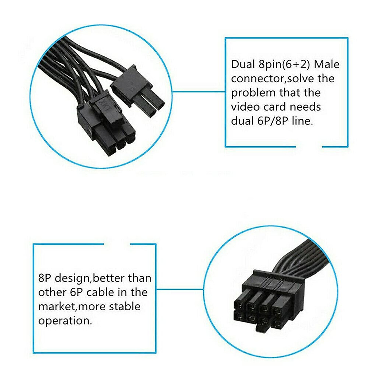JINYI EPS 8 Pin Male to Dual PCIe 8 (6+2) Pin Male PCIE Cable, GPU Power Cable Replacement for Corsair CoolerMaster Thermaltake Modular Power Supply (25 + 9 inches)