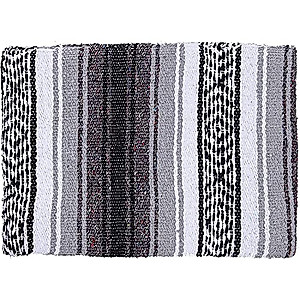 DWC Authentic Mexican Black-Gray Blanket -Yoga Matt - Falsa - Serape - Camping, Picnic, Beach Blanket, Bedding, Car Blanket, Saddle Blanket, Soft Woven Home Decor (Black-Gray Color)