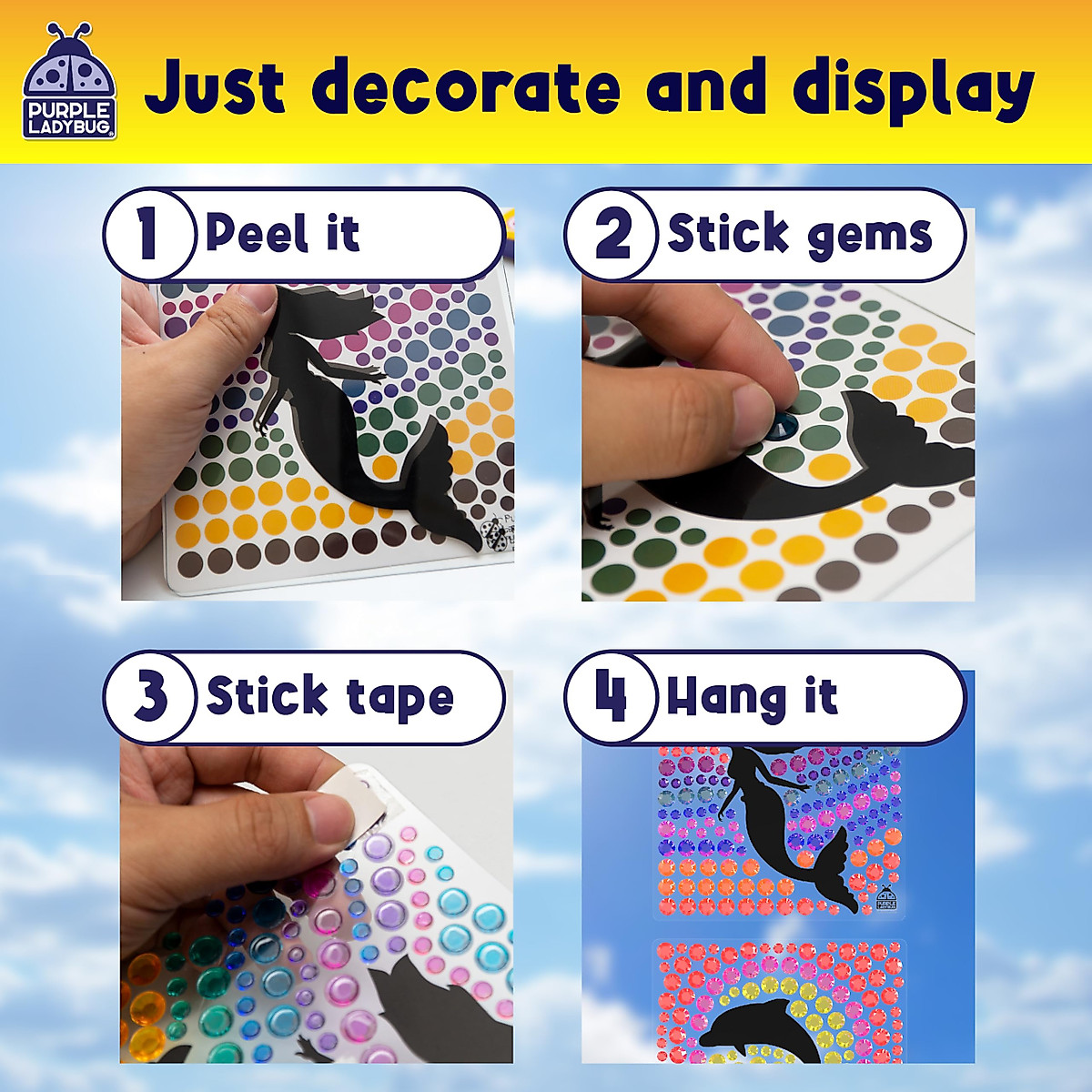 SUNGEMMERS Big Gem Mermaid & Dolphin Diamond Window Art Suncatcher Kit for Kids 6-8 9 10, Birthday Gifts for 7 Year Old Girl, Arts and Crafts for Girls Ages 8-12, Easter Basket Stuffers for Kids