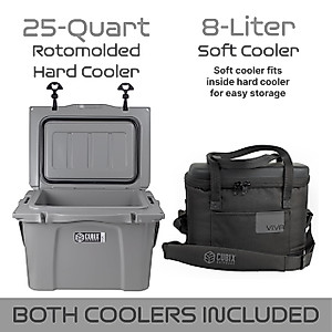 Viva 25QT Portable Rotomolded Hard cooler, Heavy Duty Cooler Ice Chest + 8L Small Soft Cooler Bag Waterproof Lunch Box, Insulated Bag & Cooler, 5-day cold retention for Travel, Beach, Camping, Fishing