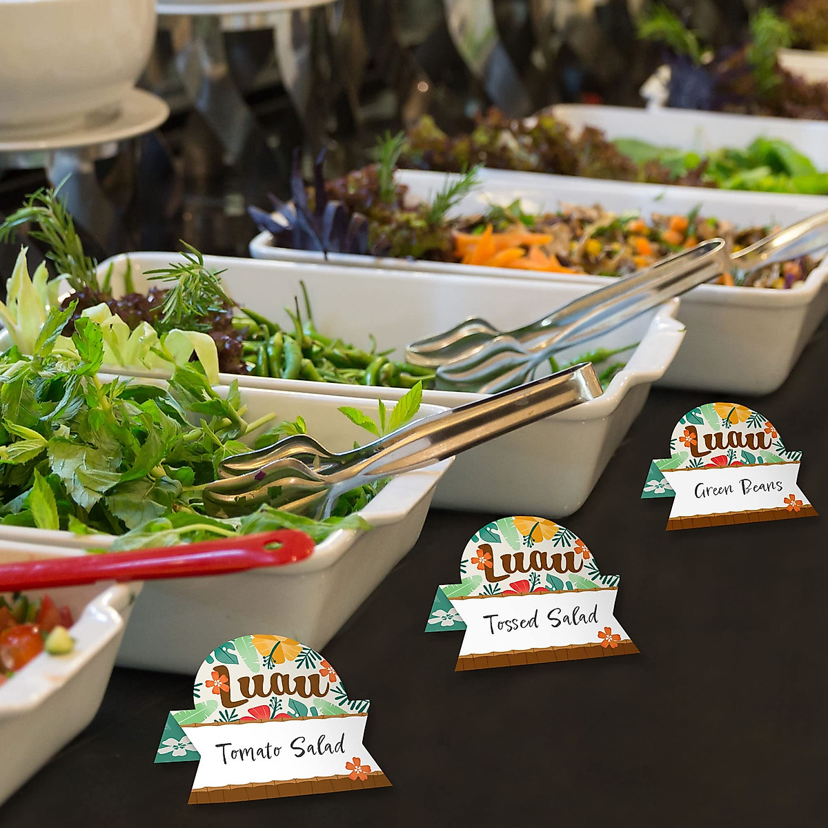 Big Dot of Happiness Tropical Luau - Hawaiian Beach Party Tent Buffet Card - Table Setting Name Place Cards - Set of 24