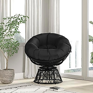 Flash Furniture Bowie Comfort Series Black Swivel Patio Chair with Black Cushion