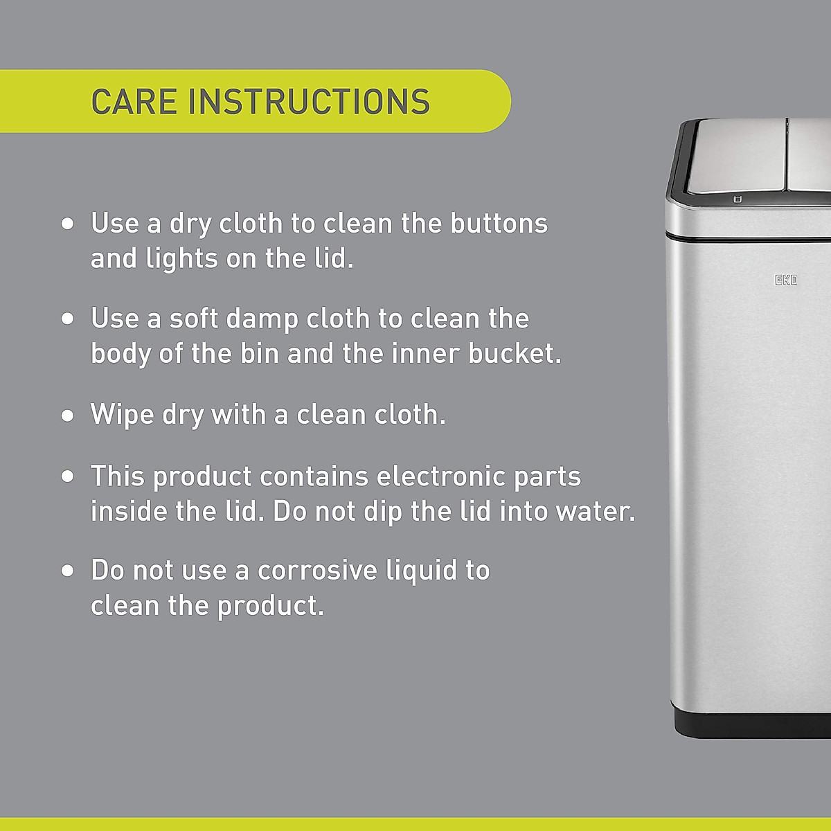 EKO Deluxe Phantom 45 Liter / 11.8 Gallon Touchless Motion Sensor Trash Can, 50 Liter Vertical, Brushed Stainless Steel Finish