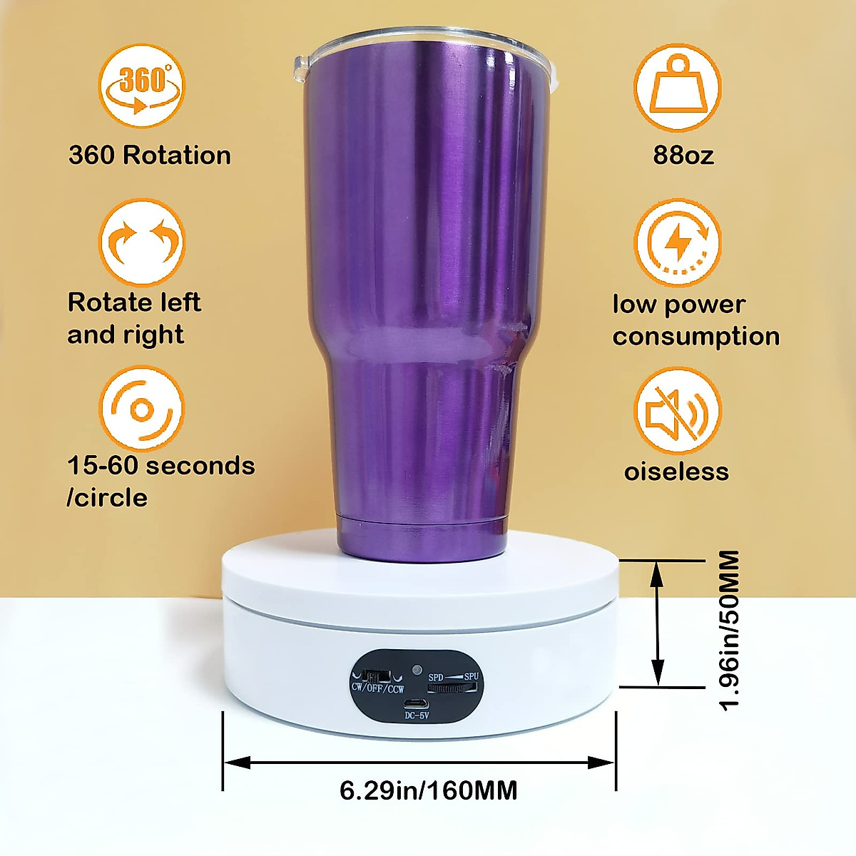 Motorized Rotating Display Stand, Turner for Tumblers with Adjustable Speed Roller, 360° Automatic Mute Spin Turntable Photography Display, Tumbler Spinner Products and Show Electric Tumbler Stand