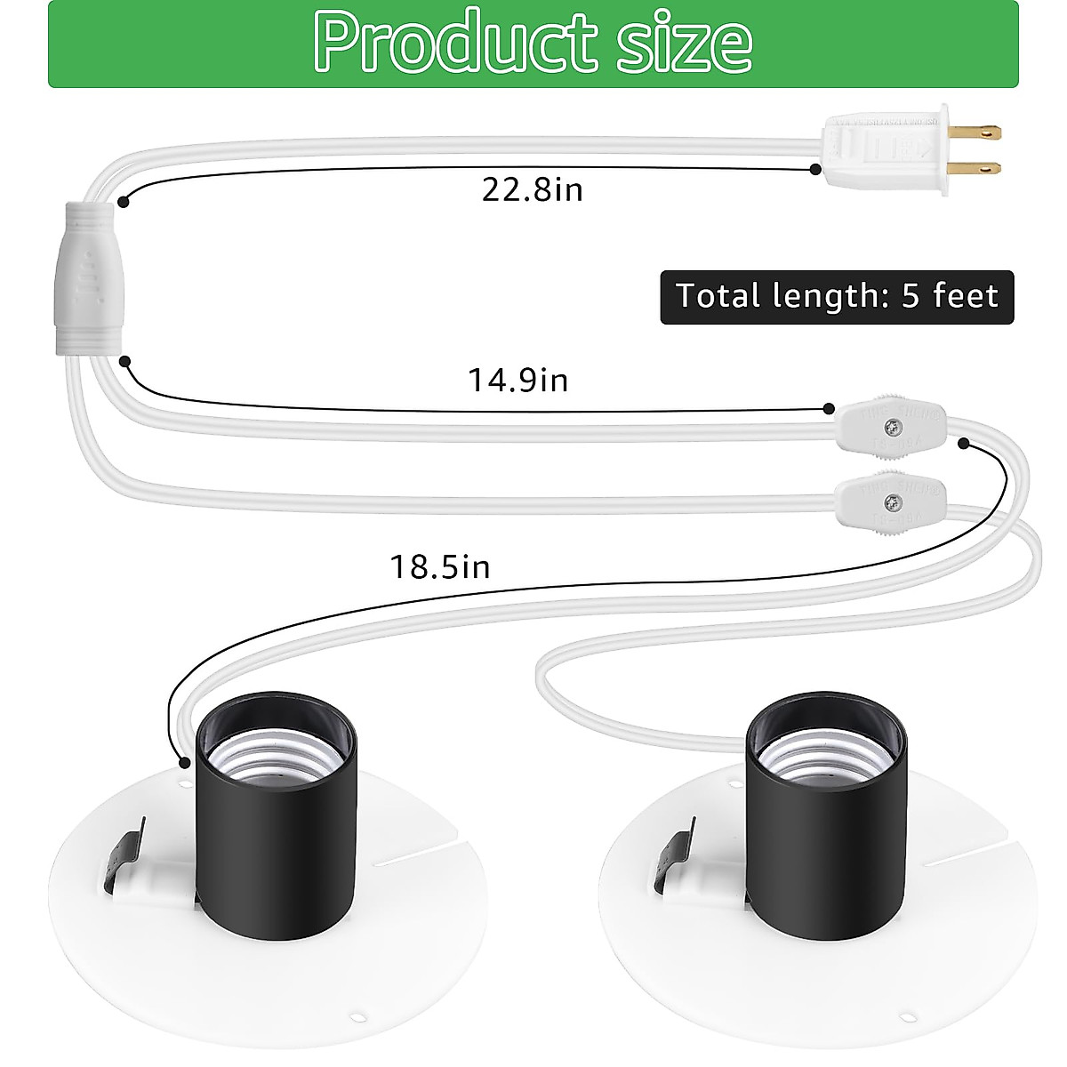 Sigely Blow Mold Light Kit Replacement Light Cord,For Halloween Christmas Blow Mold Village Craft Indoor Outdoor Decorations,For E26 E27 Salt Lamp Bulb with On/Off Switch Fuse Plug 2 Set (One out one)