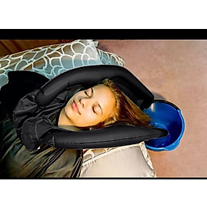 Inflatable Shampoo Funnel Cape for Washing Hair in Any Chair and Basin. Black Portable Tray Device to Use in Salon, at Home, Nursing Home or Hospital to Help Keep Clothes Dry! Pump Included!
