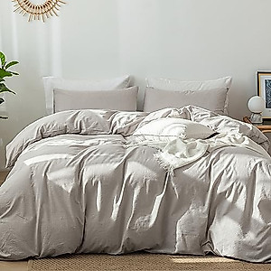 MooMee Bedding Duvet Cover Set 100% Washed Cotton Linen Like Textured Breathable Durable Soft Comfy (New Natural Linen, Queen)