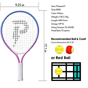 PIKASEN 17" Kids Tennis Racket Best Starter Kit for Kids Age 4 and Under with Shoulder Strap Bag and Mini Tennis Racket Toddler Tennis Raquet (Pink)