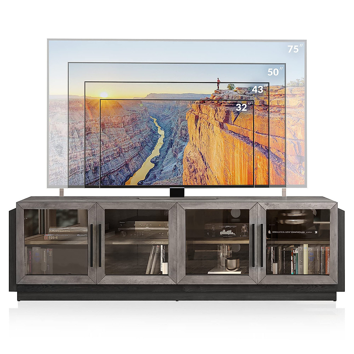 BELLEZE 70" TV Stand for TVs up to 75", Modern TV Cabinet & Entertainment Center with Shelves, Wood Storage Cabinet for Living Room or Bedroom - Brixston (Grey)