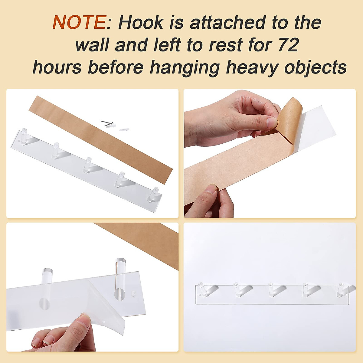 1 Pcs Acrylic Wall Mounted Necklaces Organizer with 6 Hooks Clear Adhesive Jewelry Wall Mount Hanging Hooks for Necklaces Bracelets Rings Chains