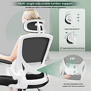 KERDOM Ergonomic Office Chair, Breathable Mesh Desk Chair, Lumbar Support Computer Chair with Headrest and Flip-up Arms, Swivel Task Chair, Adjustable Height Gaming Chair, White