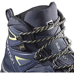 Salomon X Ultra 3 MID Gore-TEX Hiking Boots for Women, Crown Blue/Evening Blue/Sunny Lime, 8
