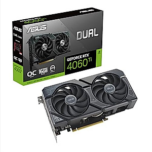 ASUS Dual GeForce RTX™ 4060 Ti 16GB OC Edition GDDR6 (PCIe 4.0, 16GB GDDR6, DLSS 3, HDMI 2.1a, DisplayPort 1.4a, 2.5-slot design, Axial-tech fan design, 0dB technology, and more)