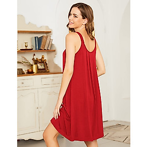 Ekouaer Christmas Women's Nightgown Sleeveless Sleepwear Wide Strap Sleep Shirt Pleated Scoopneck Nightshirt Red XX-Large